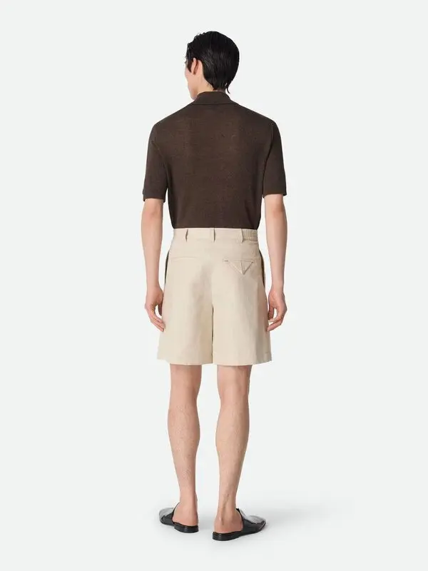 Bottega Veneta Chalk Cotton Linen Twill Shorts