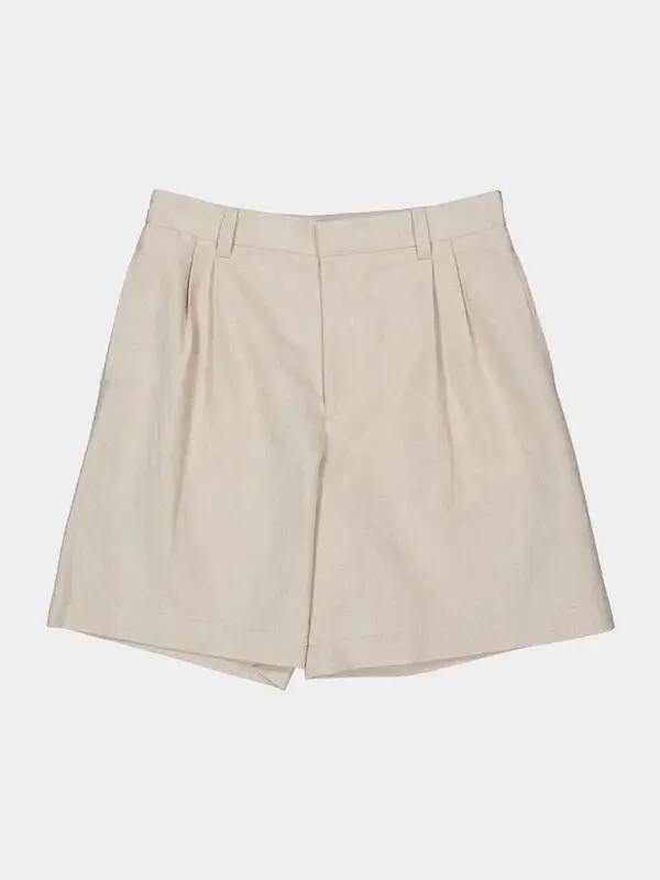 Bottega Veneta Chalk Cotton Linen Twill Shorts