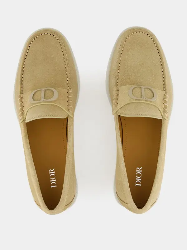 Dior Granville Buckle Suede Loafers - Beige