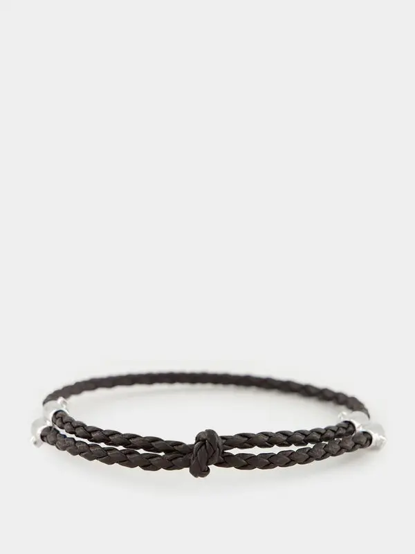 Bottega Veneta Braided Leather And Sterling Silver Bracelet - Brown