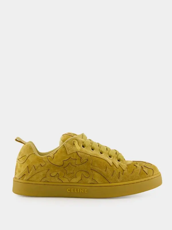 Celine Huntington Embossed Leather Sneakers - Yellow