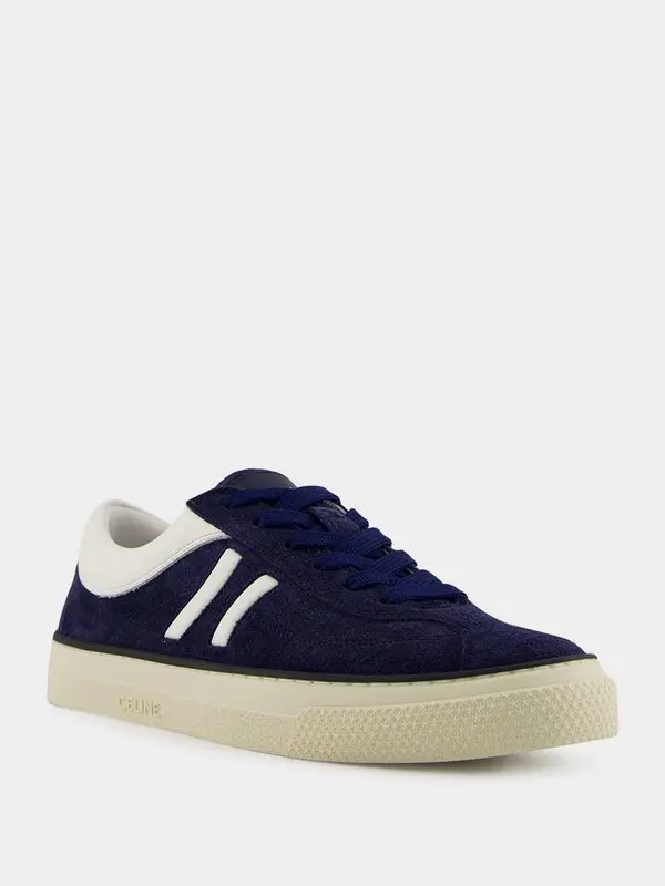 Celine Suede And Leather Low Top Sneakers - Blue
