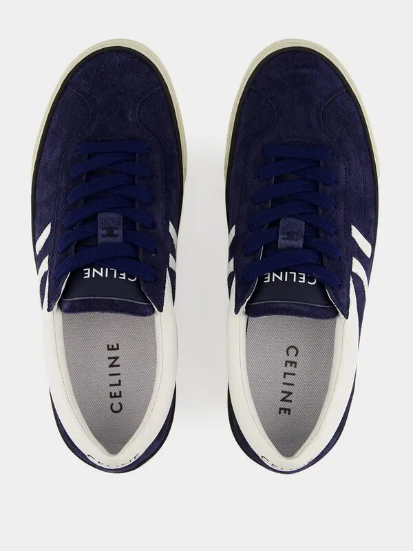 Celine Suede And Leather Low Top Sneakers - Blue