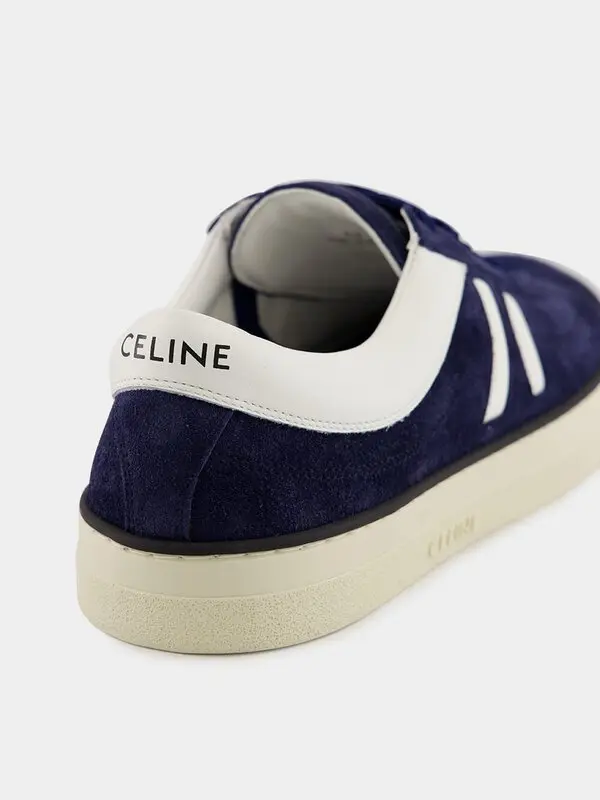 Celine Suede And Leather Low Top Sneakers - Blue