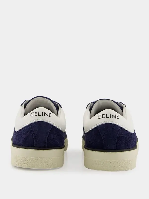 Celine Suede And Leather Low Top Sneakers - Blue