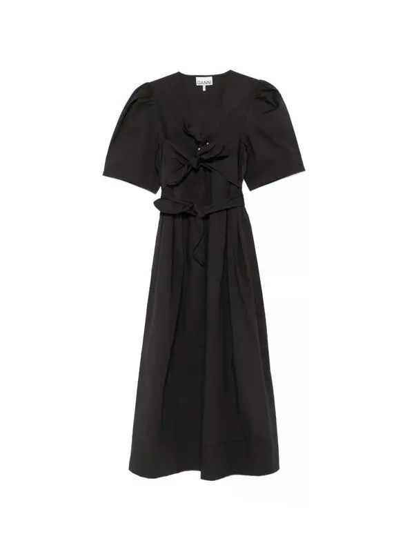 GANNI Satin Finish Midi Dress - Black
