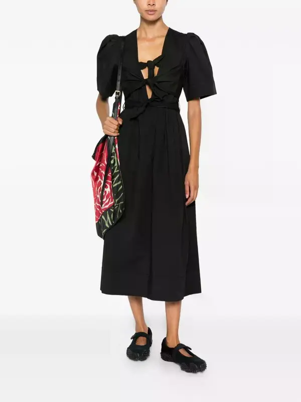 GANNI Satin Finish Midi Dress - Black