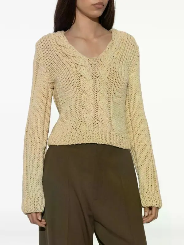 JIL SANDER Cable Knit V-neck Sweater