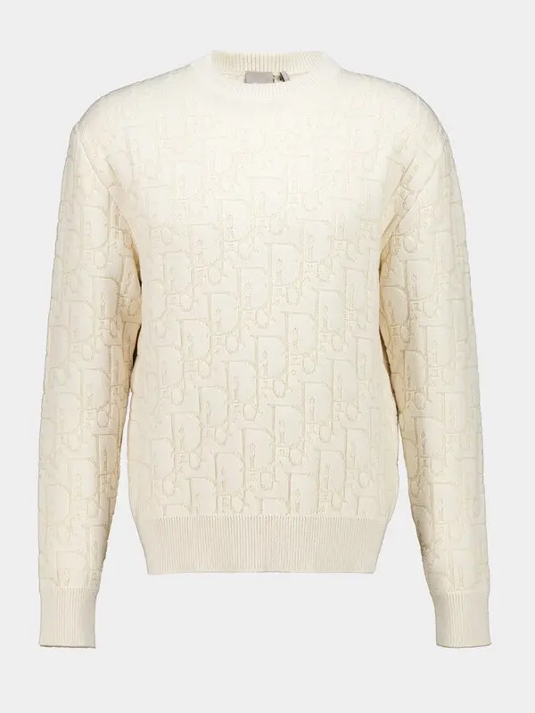 Dior Ribbed Crew Neck Sweater With All-over Jacquard Motif