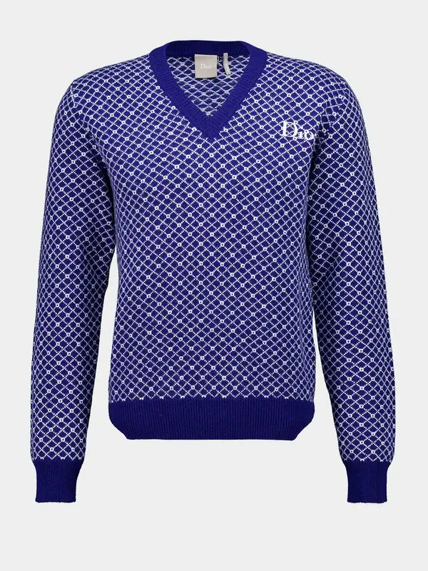 Dior Wool V-neck Sweater With Geometric Pattern