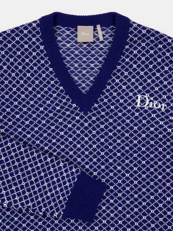 Dior Wool V-neck Sweater With Geometric Pattern