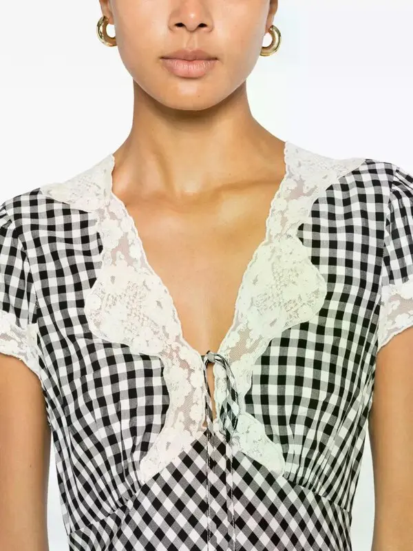 Rixo Lacie Lace-trim Gingham Mini Dress - Black