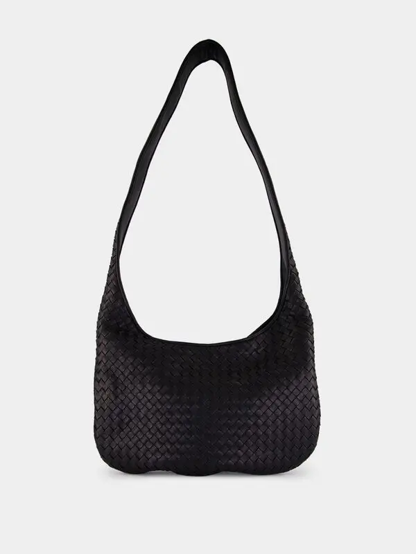 Bottega Veneta Intrecciato Nappa Fluffy Leather Handbag - Black