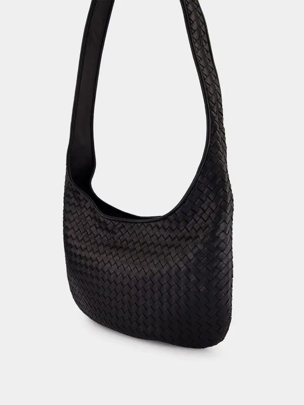 Bottega Veneta Intrecciato Nappa Fluffy Leather Handbag - Black