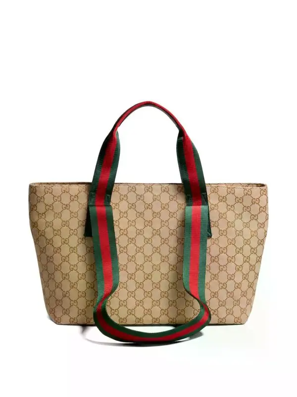 Gucci Gg Supreme Canvas Tote Bag With Web Stripe - Neutrals