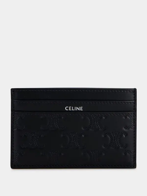 Celine Card Holder Triomphe All Over Leather Medium - Black