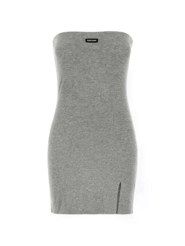Miu Miu Strapless Logo Patch Mini Dress