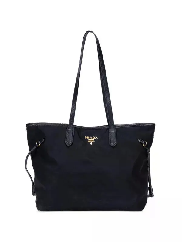 Prada Logo-plaque Drawstring Tote Bag - Black