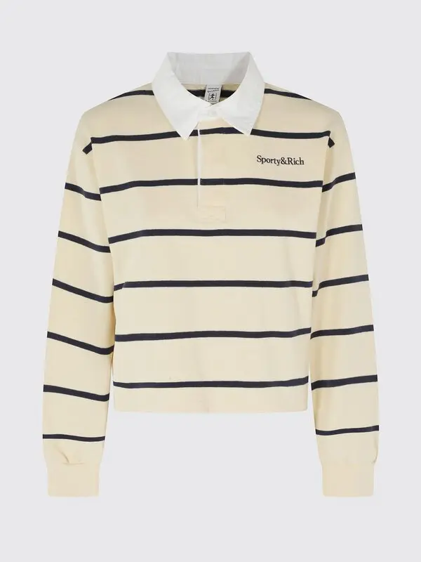 SPORTY & RICH Striped Polo Shirt - Navy