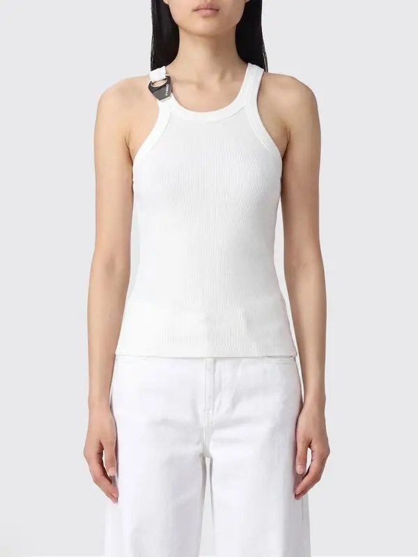 Pinko Ribbed Tank Top With Embellished Shoulder Strap