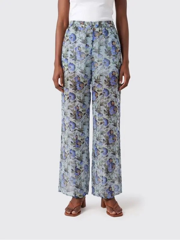 SEMICOUTURE Wide Leg Floral Print Trousers - Blue