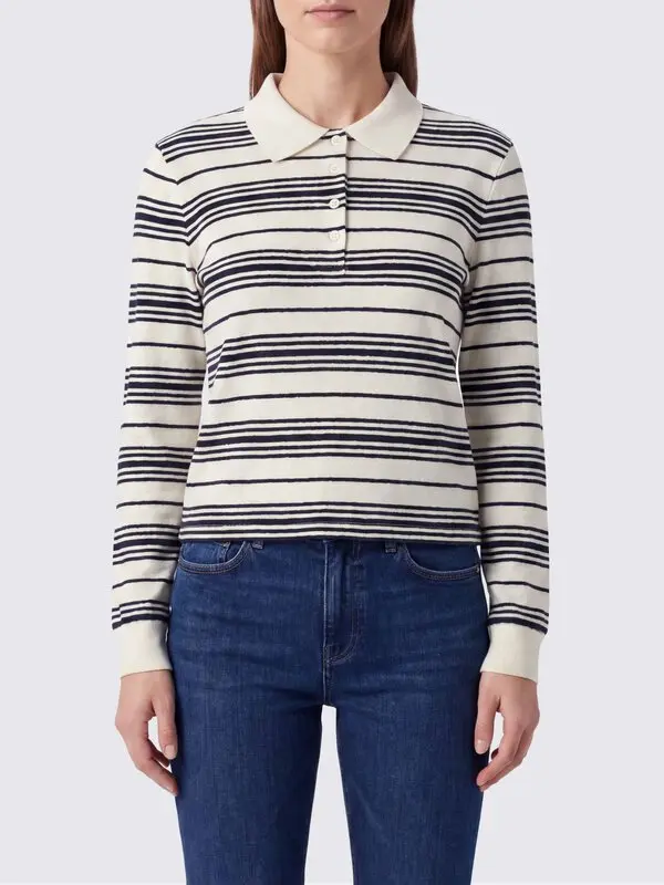 FRAME Striped Polo Sweater - White