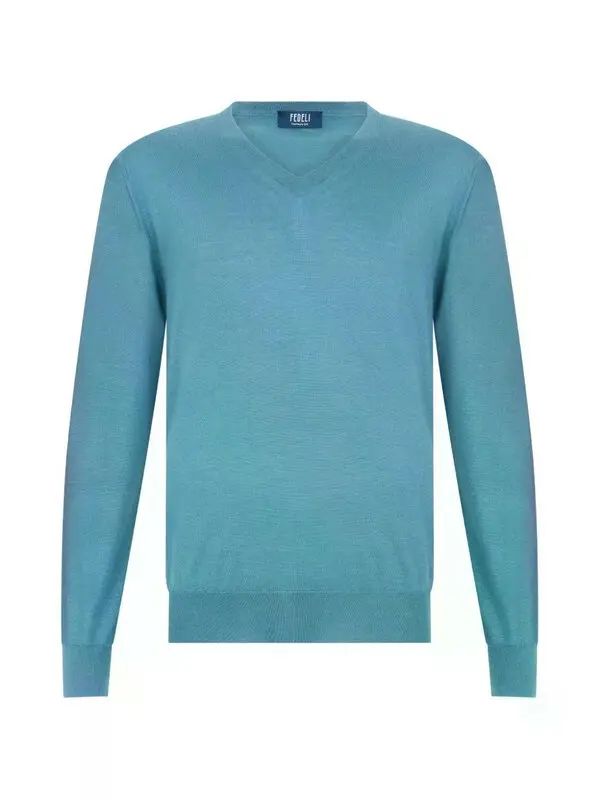 Fedeli V-neck Long-sleeve Sweater - Blue