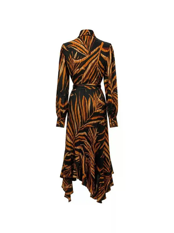 LACE THE LABEL Leaf Print Ruffled Asymmetric Dress