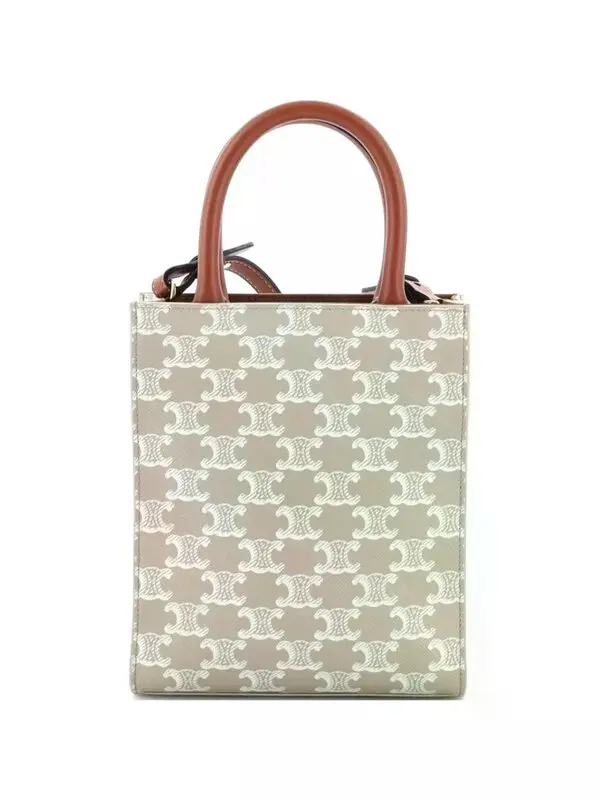 Celine Vertical Cabas Tote Triomphe Coated Canvas Mini Satchel - Neutrals