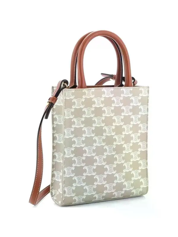 Celine Vertical Cabas Tote Triomphe Coated Canvas Mini Satchel - Neutrals