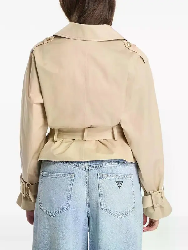 Guess Double-breasted Belted Cropped Trenchcoat - Neutrals