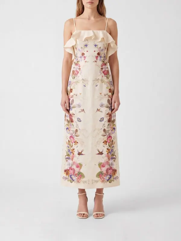 Zimmermann Midi Dress With Floral Pattern - Beige