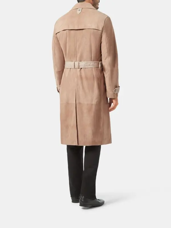 BILLIONAIRE Double-breasted Belted Trench Coat With Embossed Leather Accents - Beige