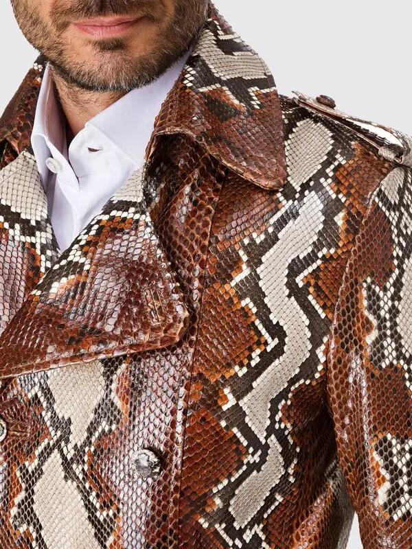 BILLIONAIRE Snake Print Leather Trench Coat
