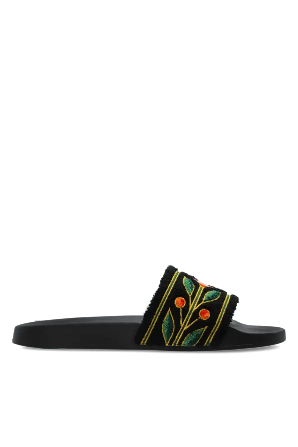 Casablanca Embroidered Logo Slides - Black