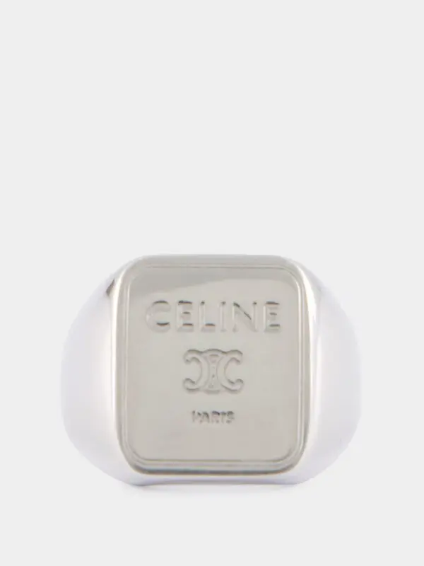 Celine Square Signet Ring In Brass - Silver