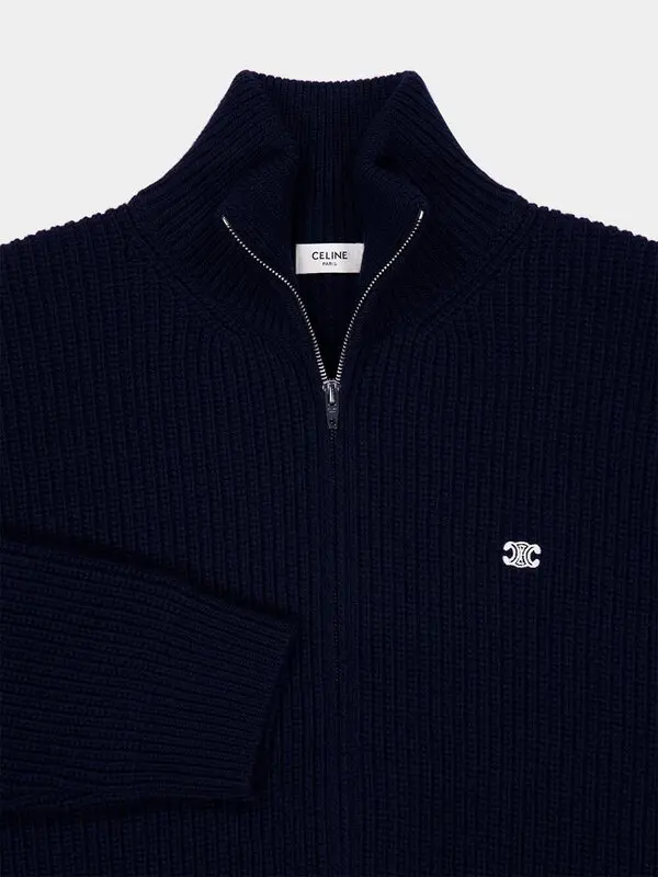 Celine Zipped Ribbed Virgin Wool Cardigan