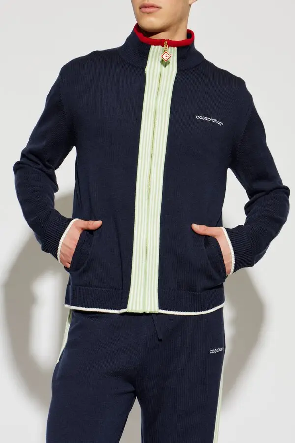 Casablanca Wool Zip-up Cardigan With Monogram Detail