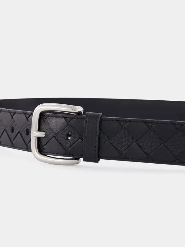 Bottega Veneta Intrecciato Leather Belt - Black