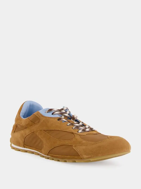 Bottega Veneta Orbit Flash Suede And Nylon Sneakers - Brown