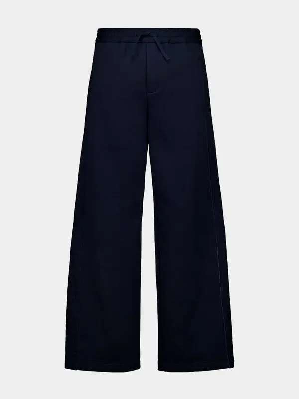 Dior Cotton Wide-leg Trousers With Monogram Detail - Blue