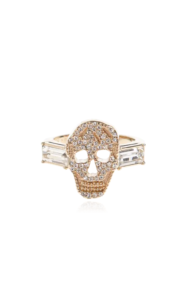 Alexander McQueen Crystal Embellished Skull Ring - Gold