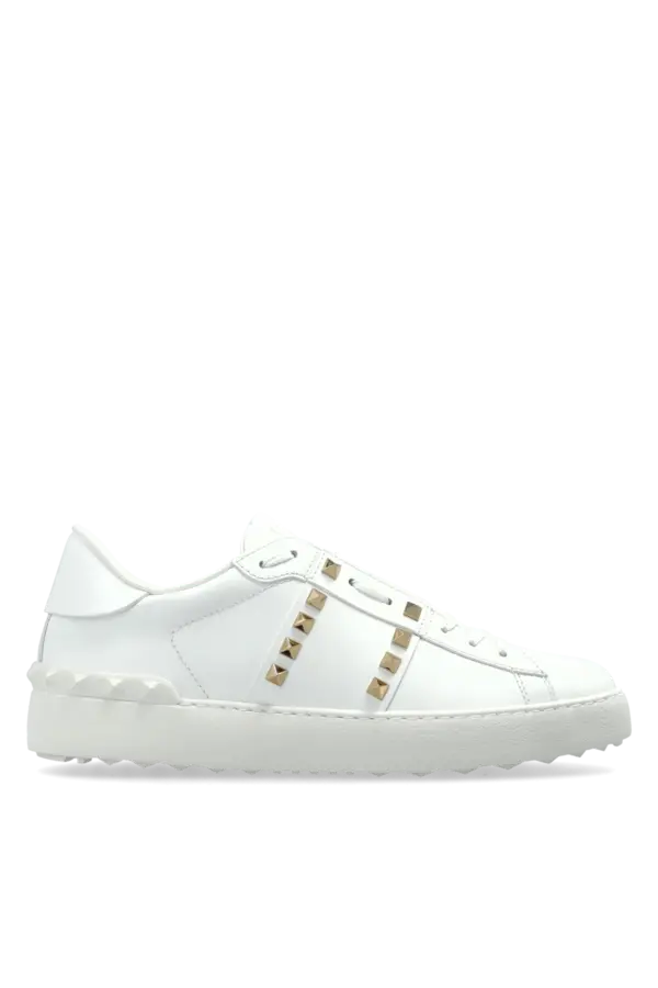Valentino Garavani Leather Low-top Sneakers With Gold-tone Studs - White