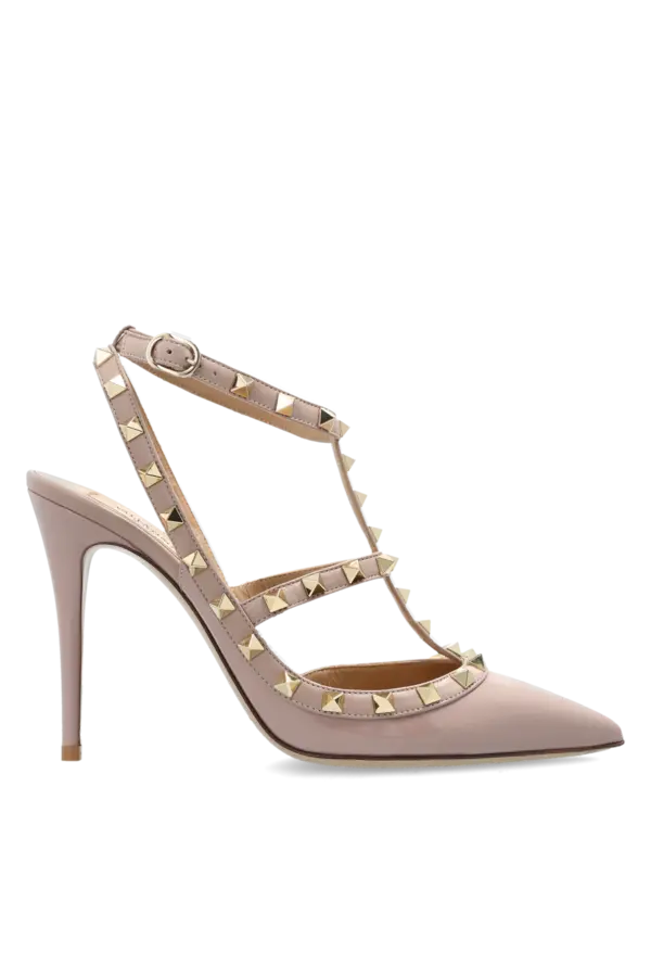Valentino Garavani Patent Leather Heeled Sandals With Studs - Beige