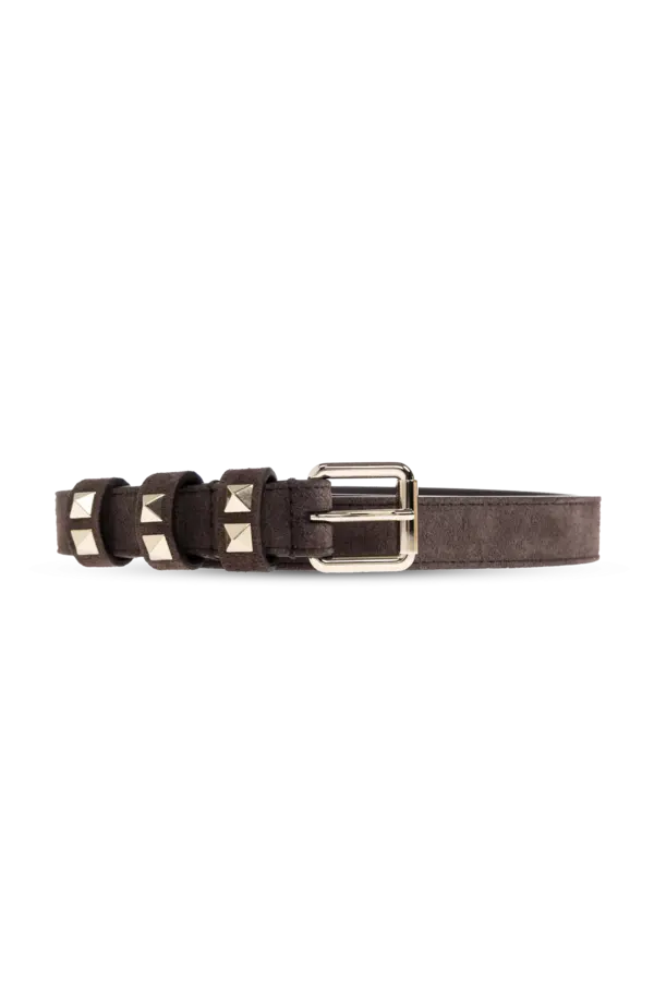 Valentino Garavani Suede Skinny Belt With Studs - Brown