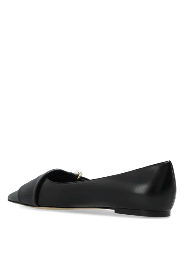 JIMMY CHOO Calf Leather Rafi Ballerina Flats With Pearl Embellishment