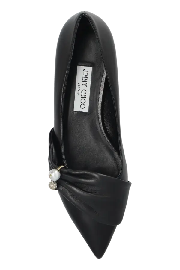 JIMMY CHOO Calf Leather Rafi Ballerina Flats With Pearl Embellishment
