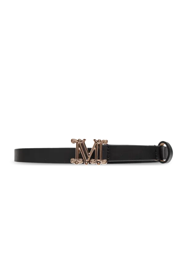 Max Mara Aziata Leather Belt With Gold Tone 'm' Buckle - Black