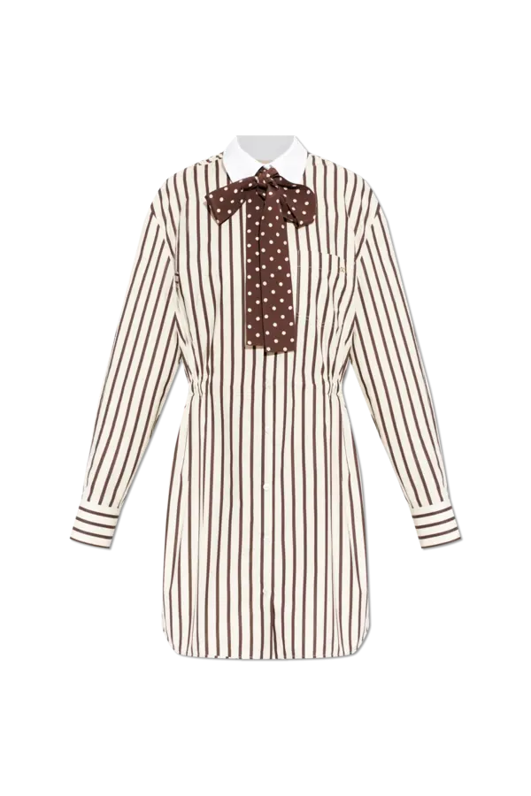 Valentino Garavani Striped Shirt Dress With Contrast Collar And Bow Detail - Cream