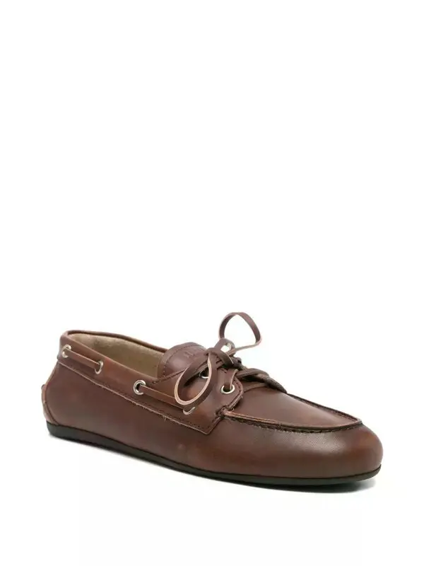 Miu Miu Leather Boat Shoes - Brown
